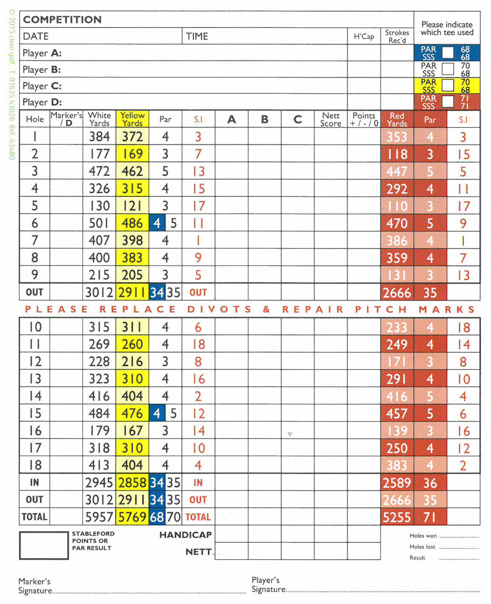 Score Card - Lindfield Golf Club