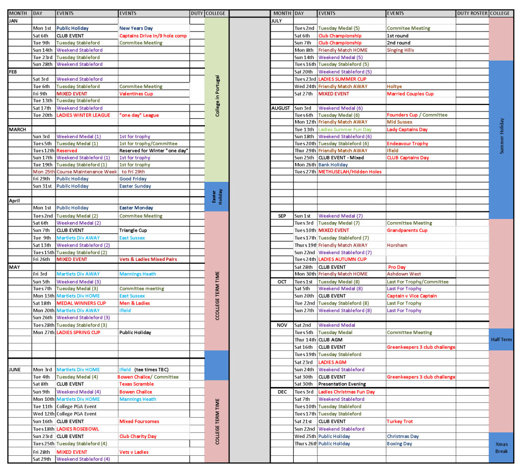 Ladies Section Calendar - Lindfield Golf Club